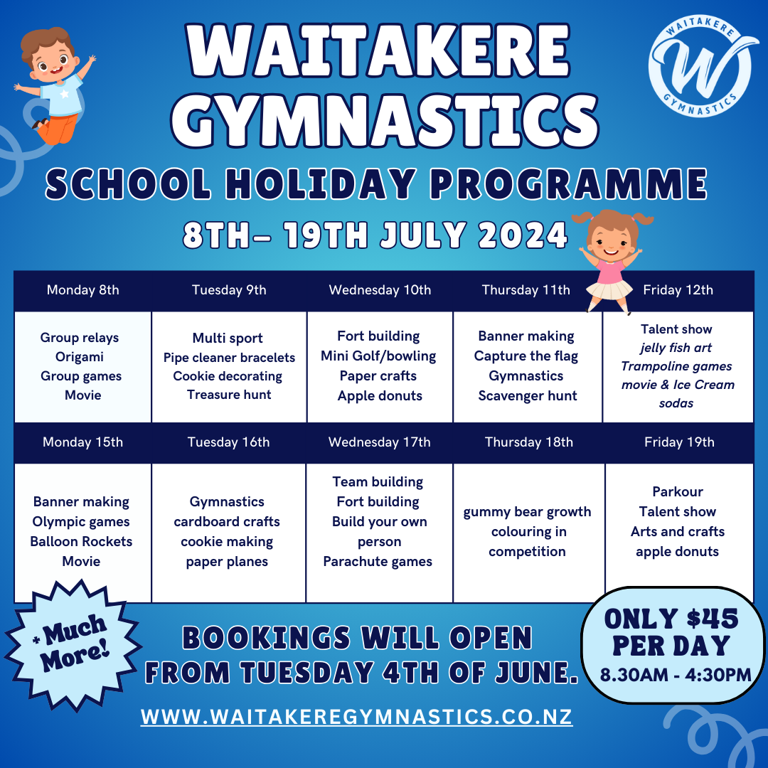 School Holiday Programmes | Central West Auckland - Waitakere Gymnastics